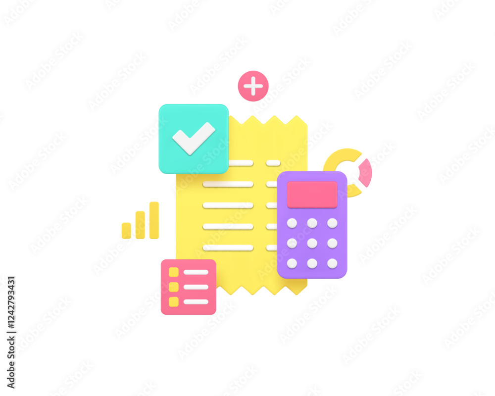 Budget tax accounting receipt financial analyzing 3d icon realistic vector illustration ...