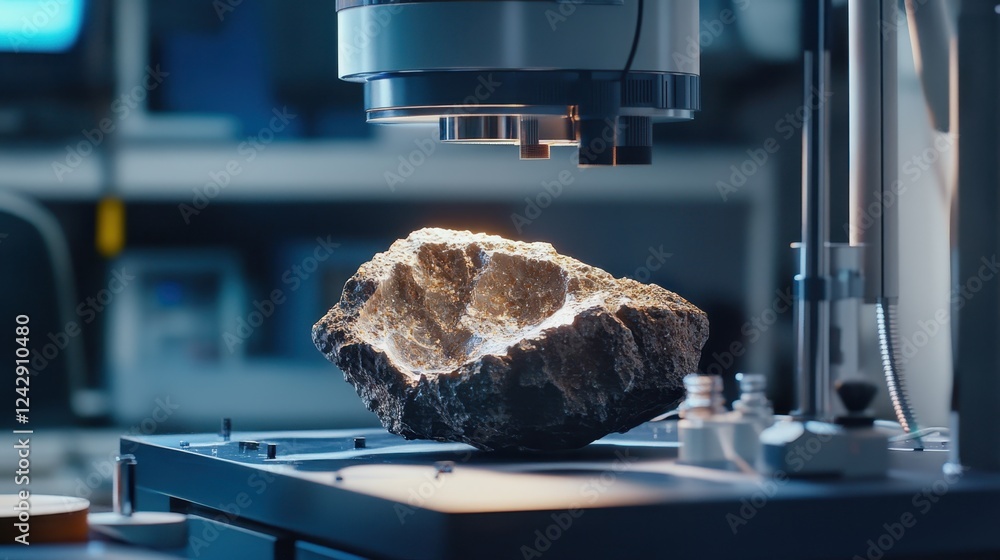 A cross-section of a meteorite being analyzed for its geological ...