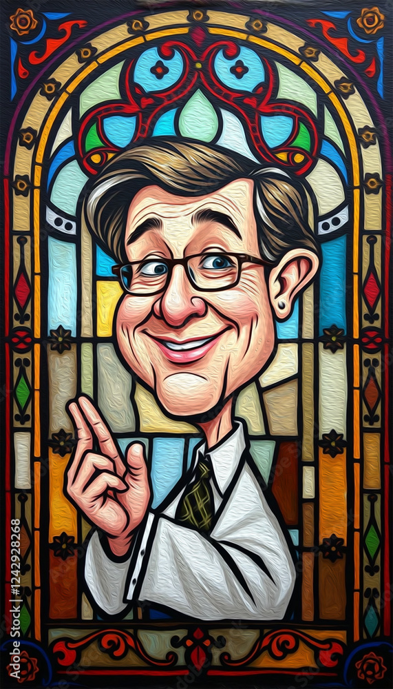 Caricature. Fictional character. Colorful stained glass window ...