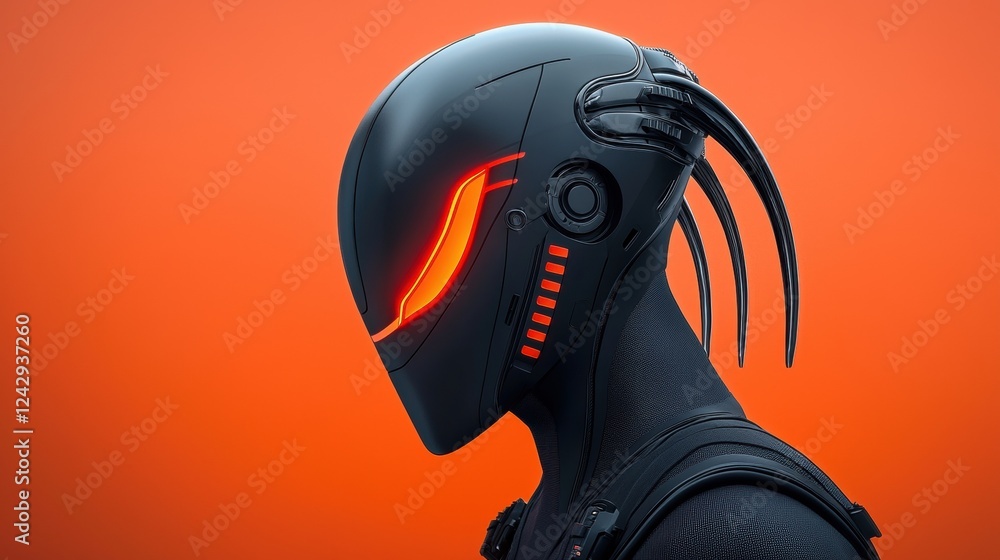 Helmet resembling an alien predator with glowing, sharp appendages ...