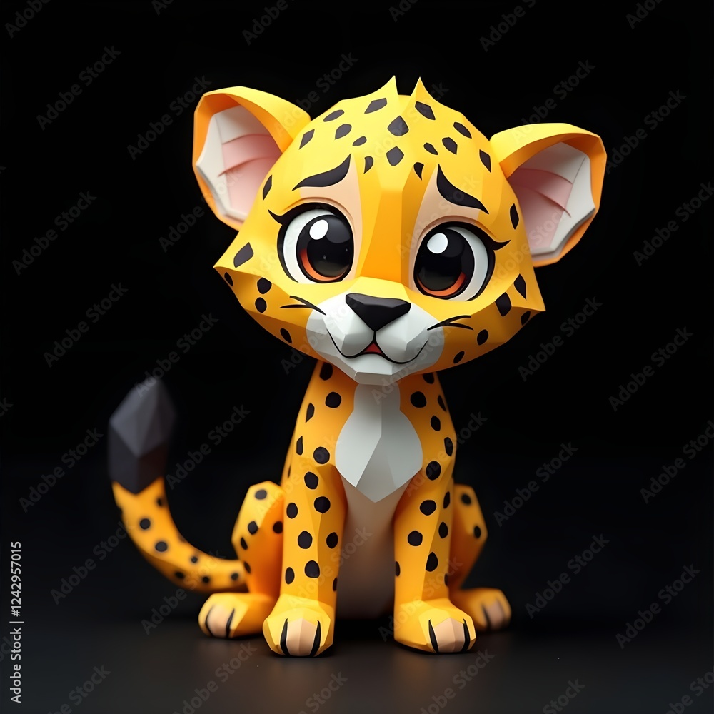 Stylized paper cheetah cub, origami-inspired animal art, geometric ...