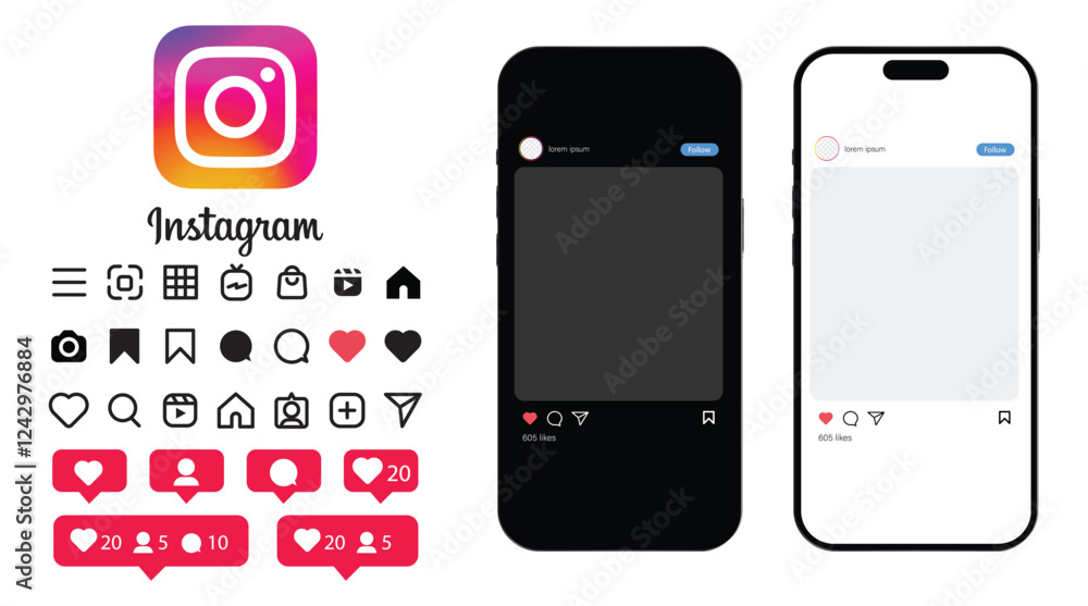 Instagram icons collection set. social media icon like, comment, share ...