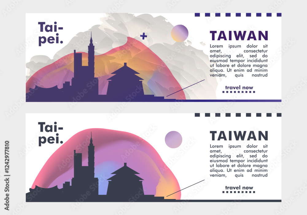 Stock-Vektorgrafik „Taipei city horizon profile banner, placard, header ...