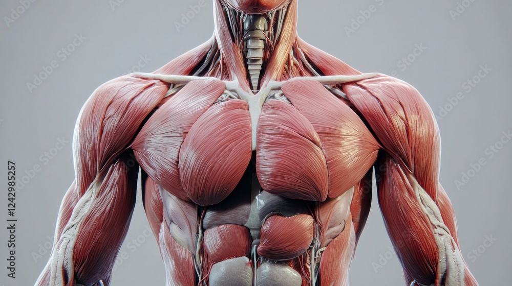 Detailed human chest anatomy pectoral muscles medical illustration ...
