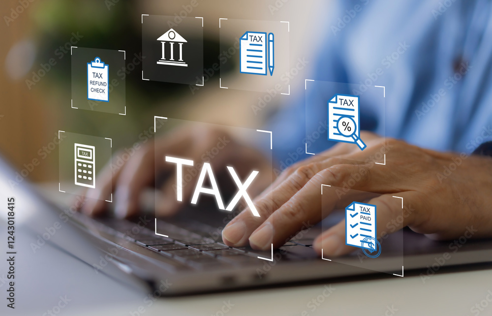 People with tax technology online system, business finance management ...