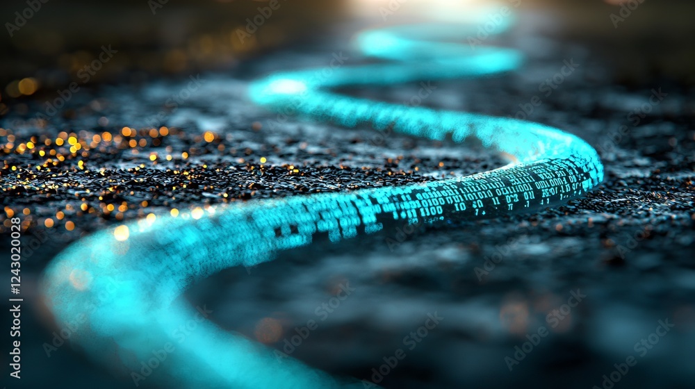 Data streams along a digital highway in binary form - Digital Code road concept - 3D ...