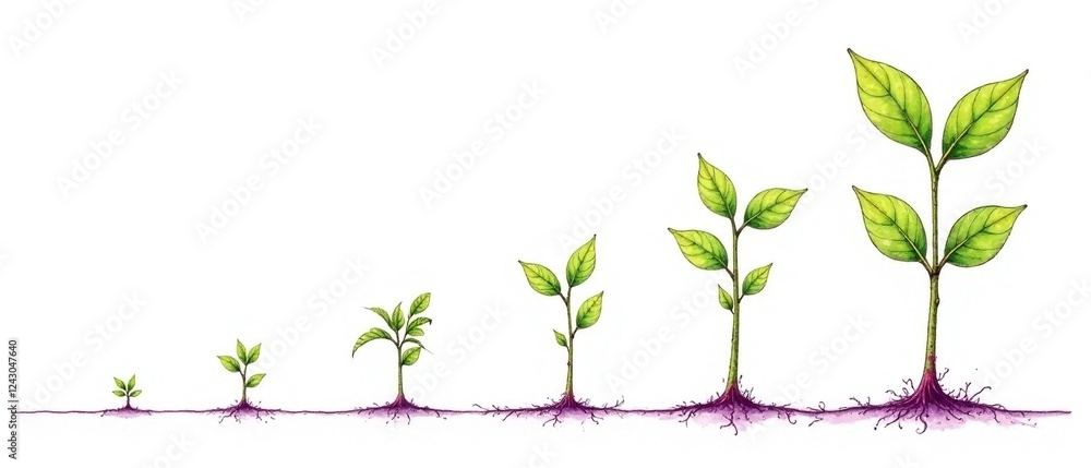 One Line Tree Growth Stages - Seed to Sapling Stock Illustration ...