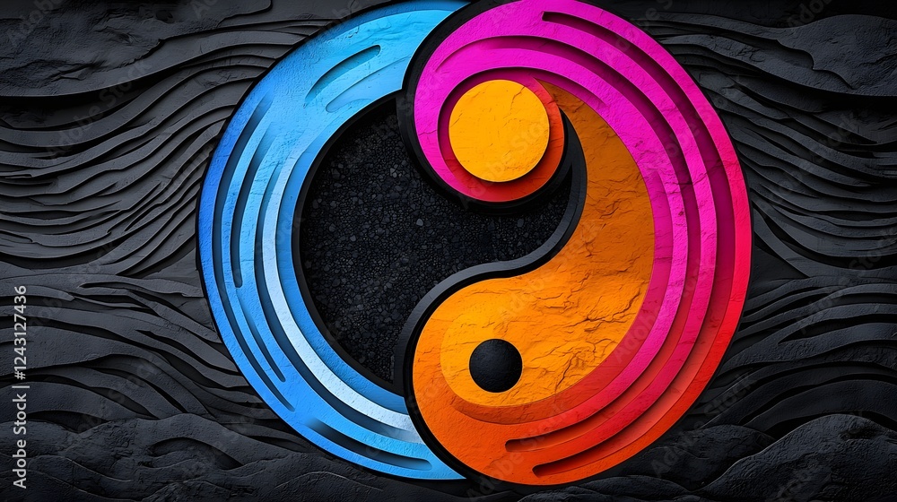 Captivating digital artwork depicting a creative representation of the yin yang symbol where ...