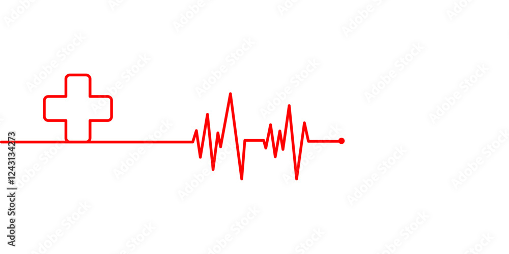 Emergency ekg monitoring. Red heart pulse. Heart beat line ...