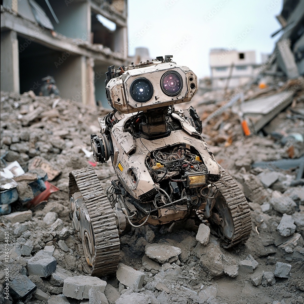 hyper-realistic photo of an AI-powered rescue robot navigating through ...