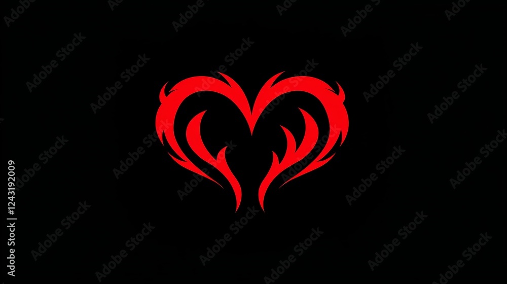 Fiery red flaming heart logo on a black background. A simple, yet eye ...