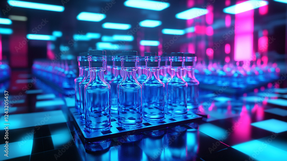Methylene blue bottles in a laboratory setting during a research ...