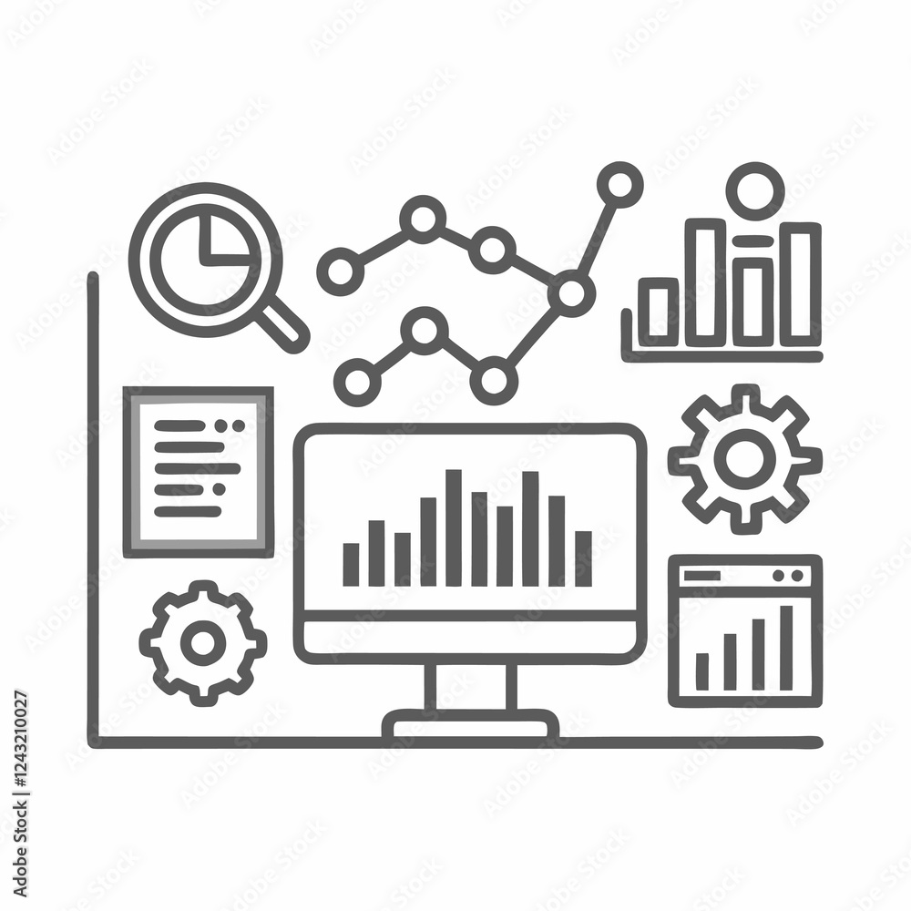 Data analysis in modern technology with graphs, charts, and computer for informed decision ...