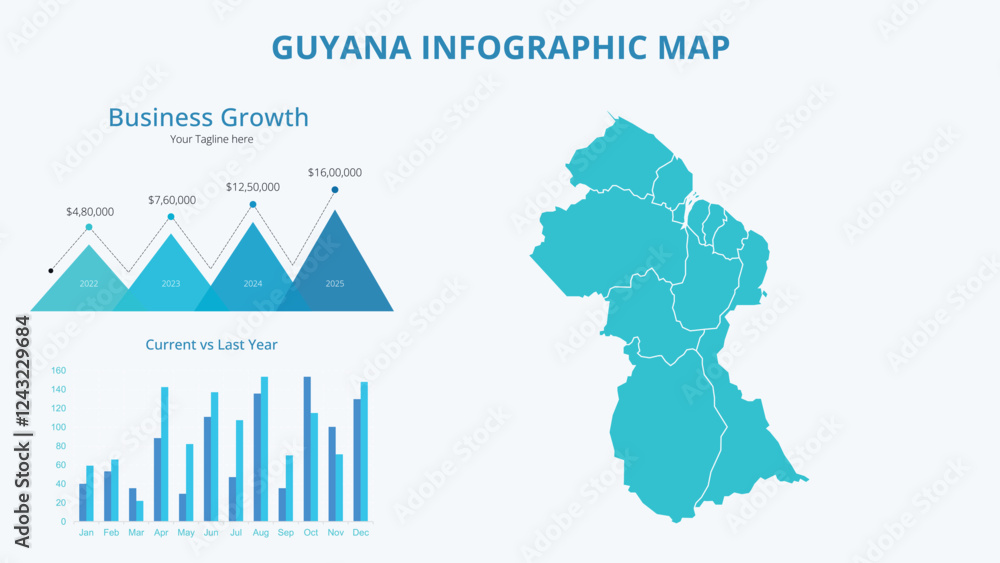 Business Growth Infographic Map of Guyana. Vector Map of a global map ...