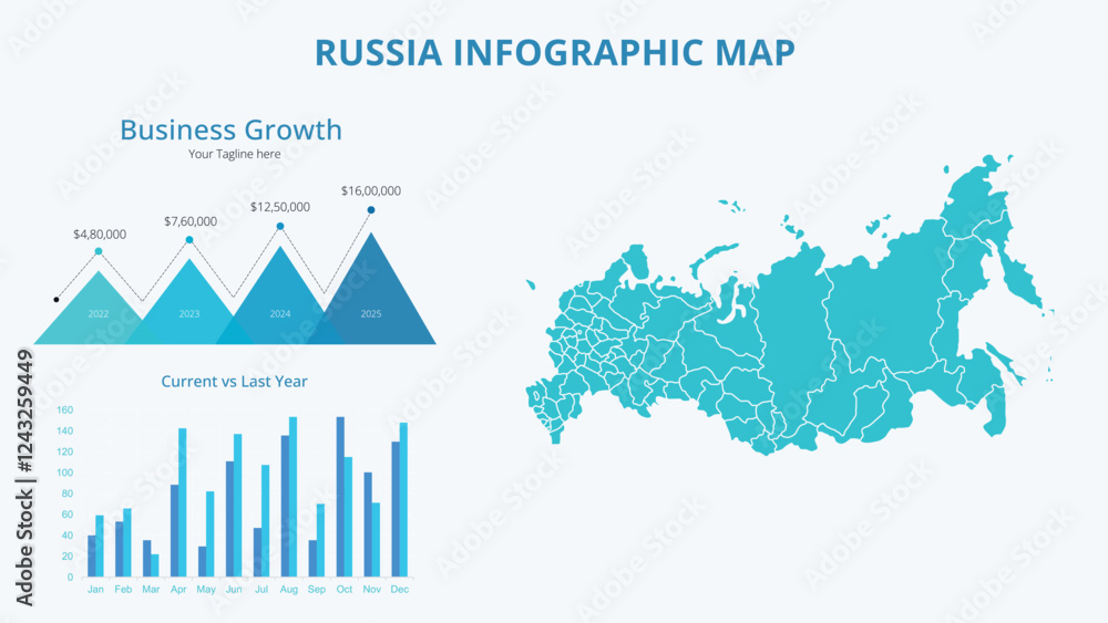 Business Growth Infographic Map of Russia. Vector Map of a global map ...