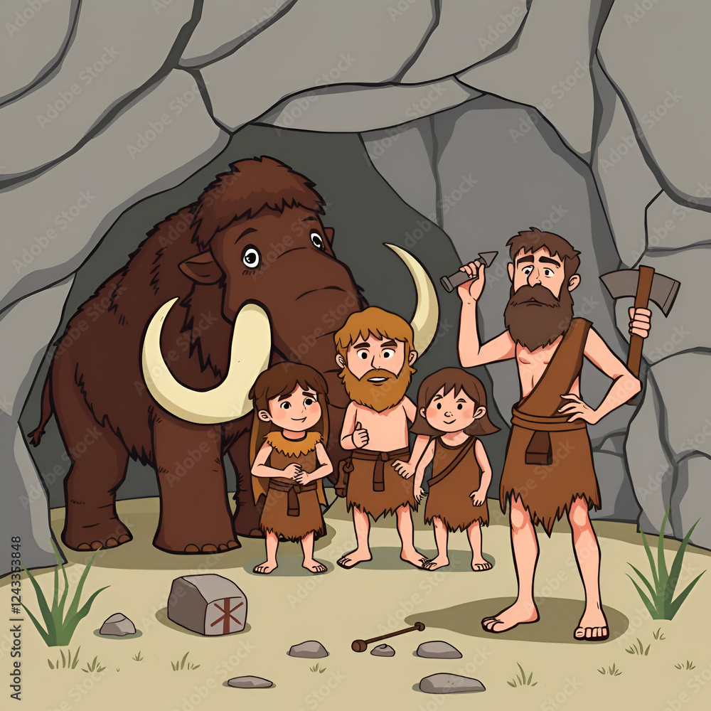 Ilustración de Stock Stone age caveman. Hunting neolithic people ...
