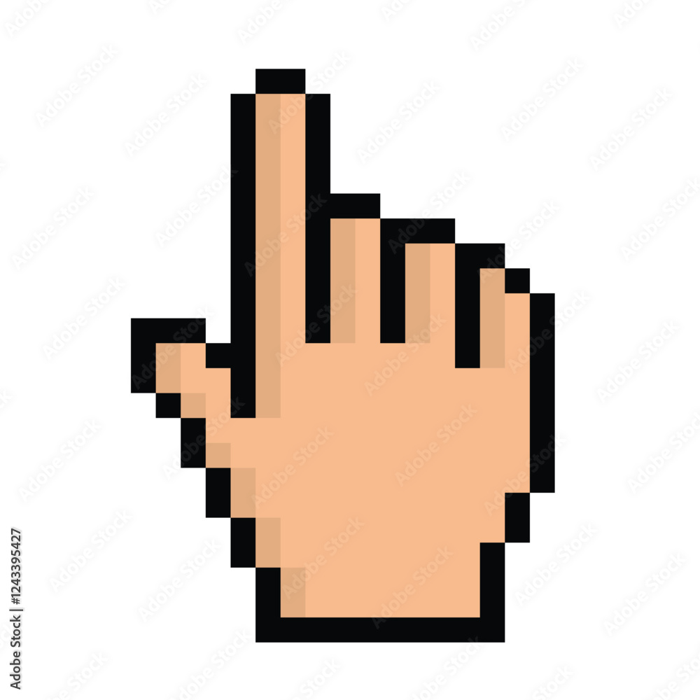 pixel hand icon. Vector pixel art cursor 8 bit logo for game Stock ...