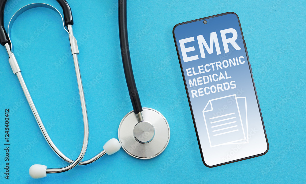 Electronic Medical Records EMR are shown using the text Stock Photo ...