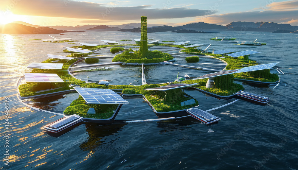 Futuristic sustainable city concept, Solar-Powered Floating Cities ...