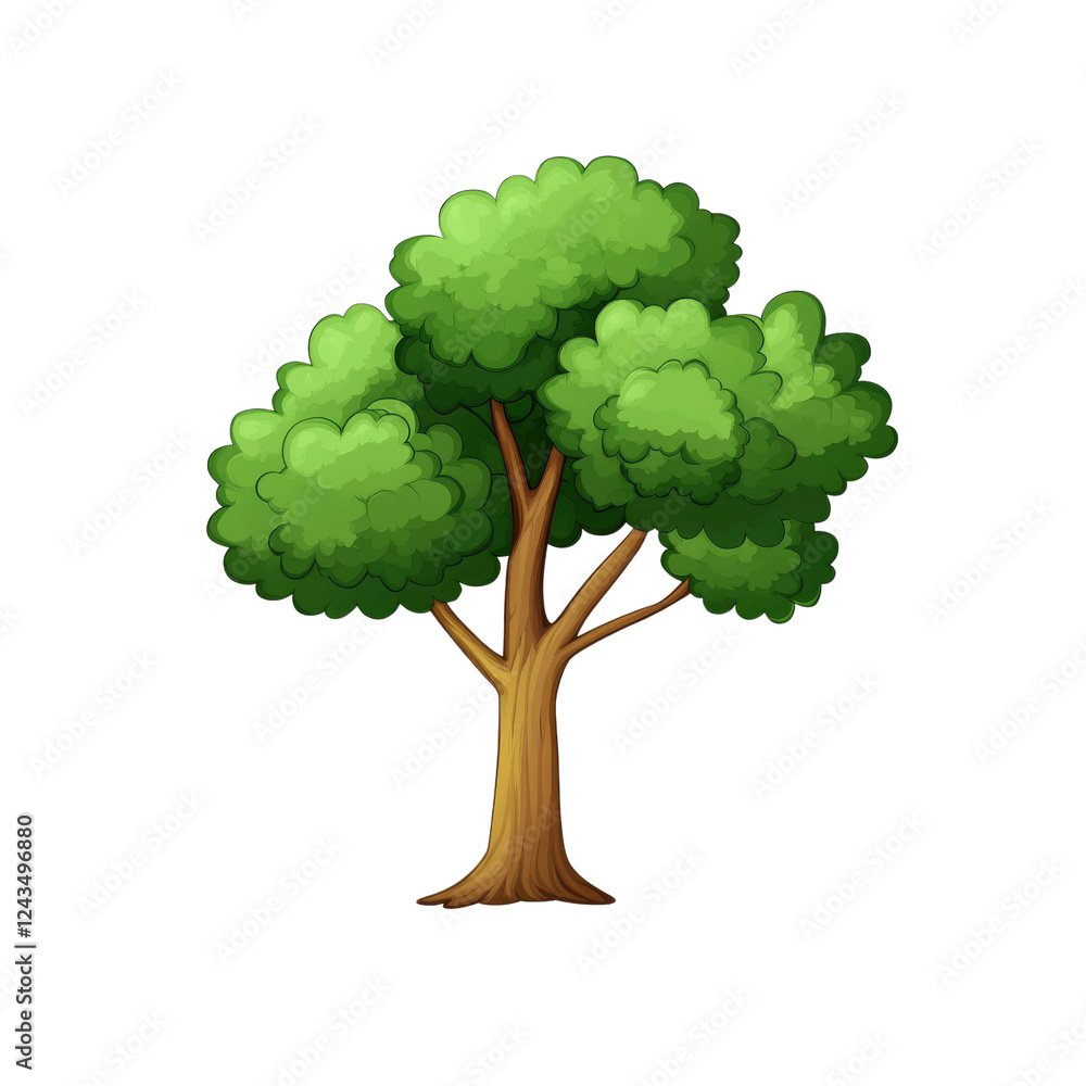 Cartoon Green Tree Illustration - Isolated on Transparent background ...