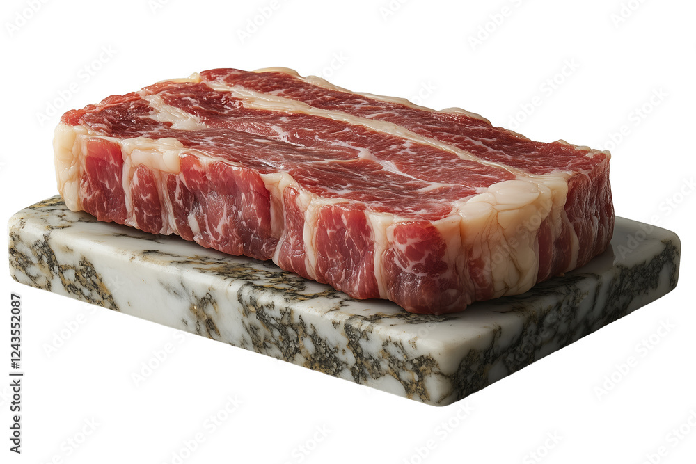 PNG cut out isolated background. A thick-cut, marbled raw ribeye steak ...