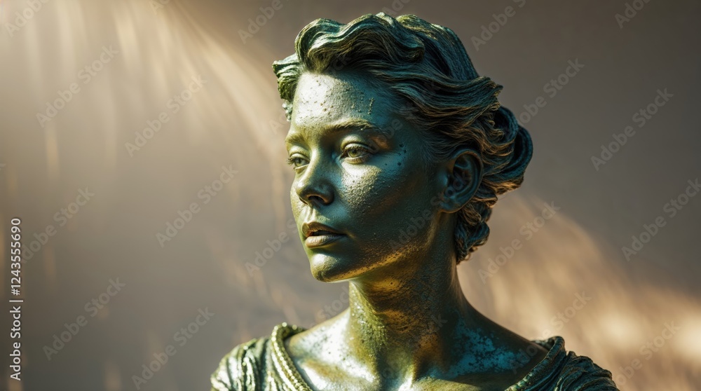 Bronze bust of a young woman, artfully lit, showcasing intricate ...