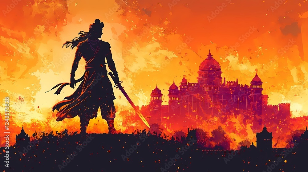 A grand and symbolic background for Shivaji Jayanti, featuring a bold ...