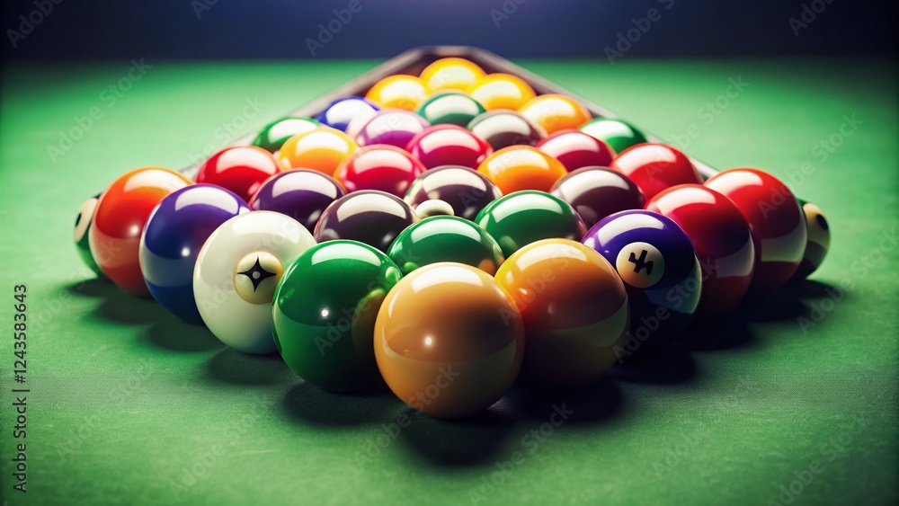Nine Billiard Balls on a Green Felt Pool Table - Classic Game Setup ...