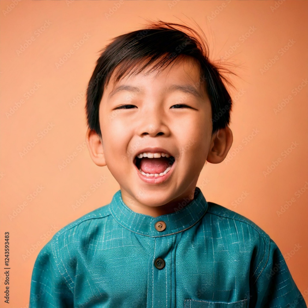 Boy laughs loudly. The boy laughs out loud. Stock Photo | Adobe Stock