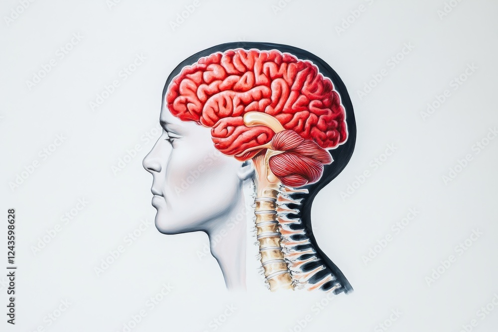 Lateral View Human Brain Spinal Cord Anatomy - Medical illustration ...