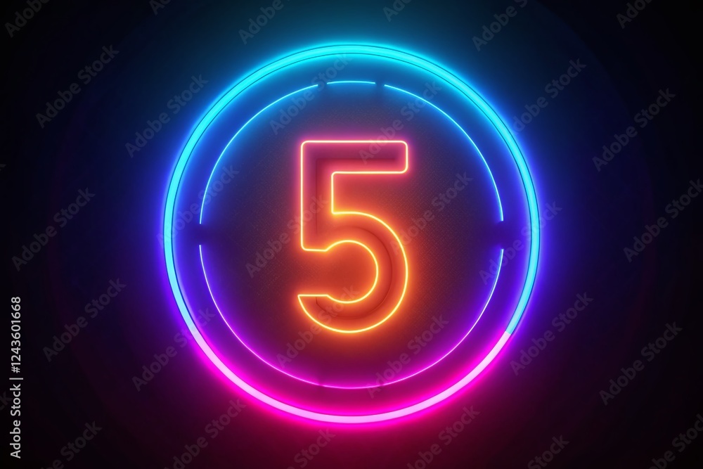 4K Neon Digital Countdown Timer Animation - 5 Seconds to Zero on Gray ...