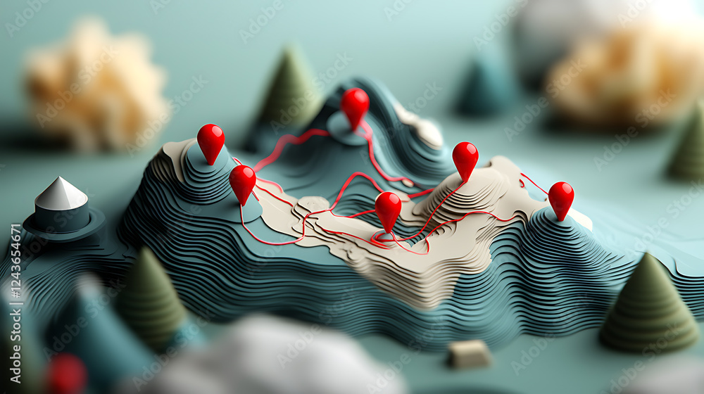 Navigating adventure trails scenic mountains 3d map visualization ...