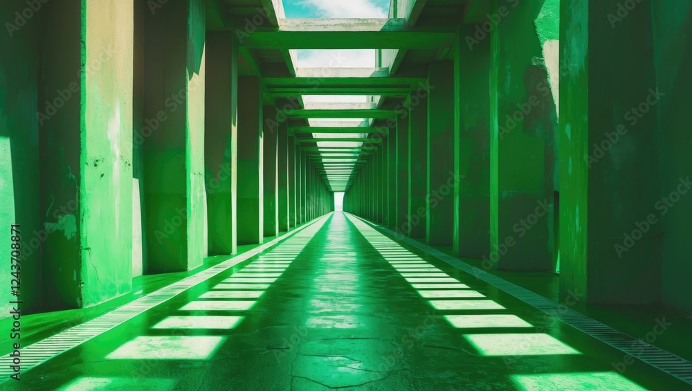 Vibrant green concrete walkway with shadow play creating a unique ...
