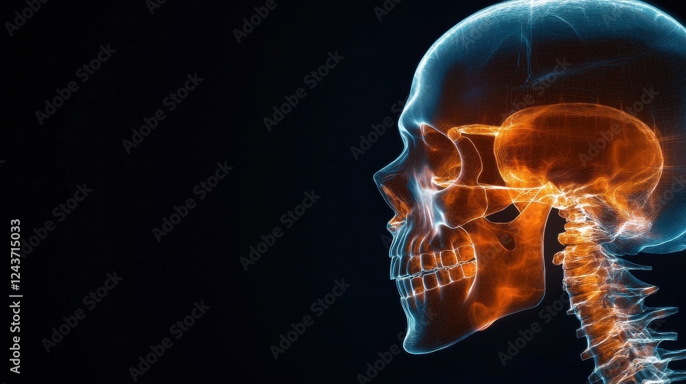 CT scan of the skull, showing high-resolution bone density mapping ...