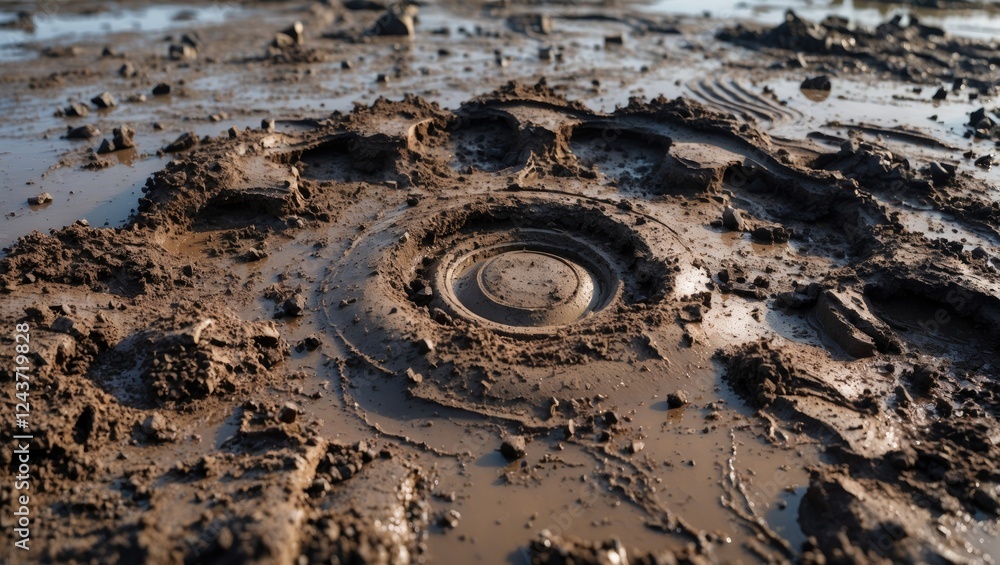 Tire marks on muddy terrain showcasing detailed patterns from vehicle ...