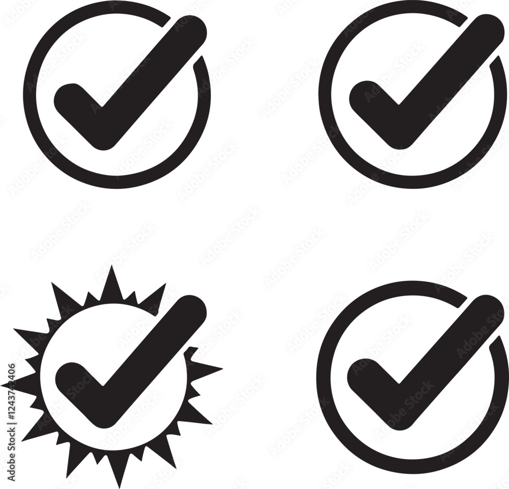 Checkmark icon set. Check box icon with correct, accept checkmark icons tick box checked ...