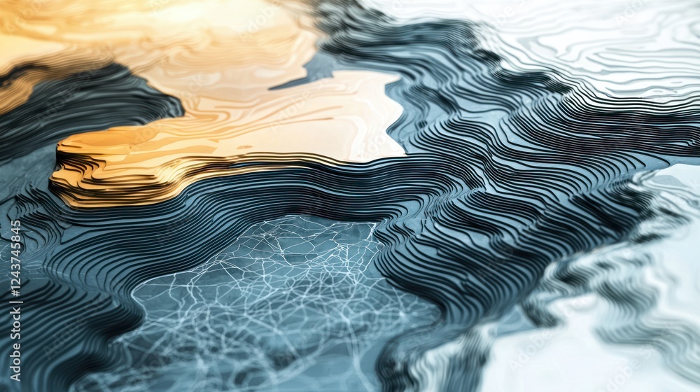 A detailed hydrology map of a river basin, highlighting water flow ...