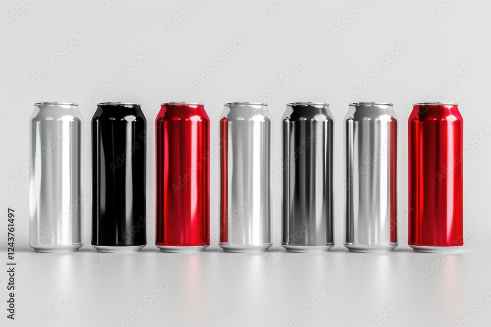 Elegant 3D render of aluminum slim cans in silver, white, black, and ...