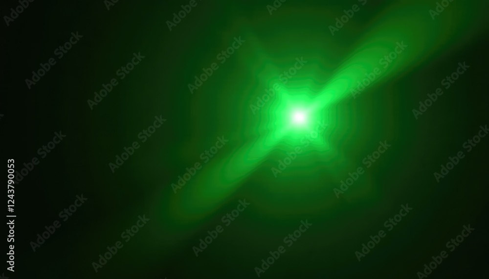 Lens flare with a single green light source on black background, green ...