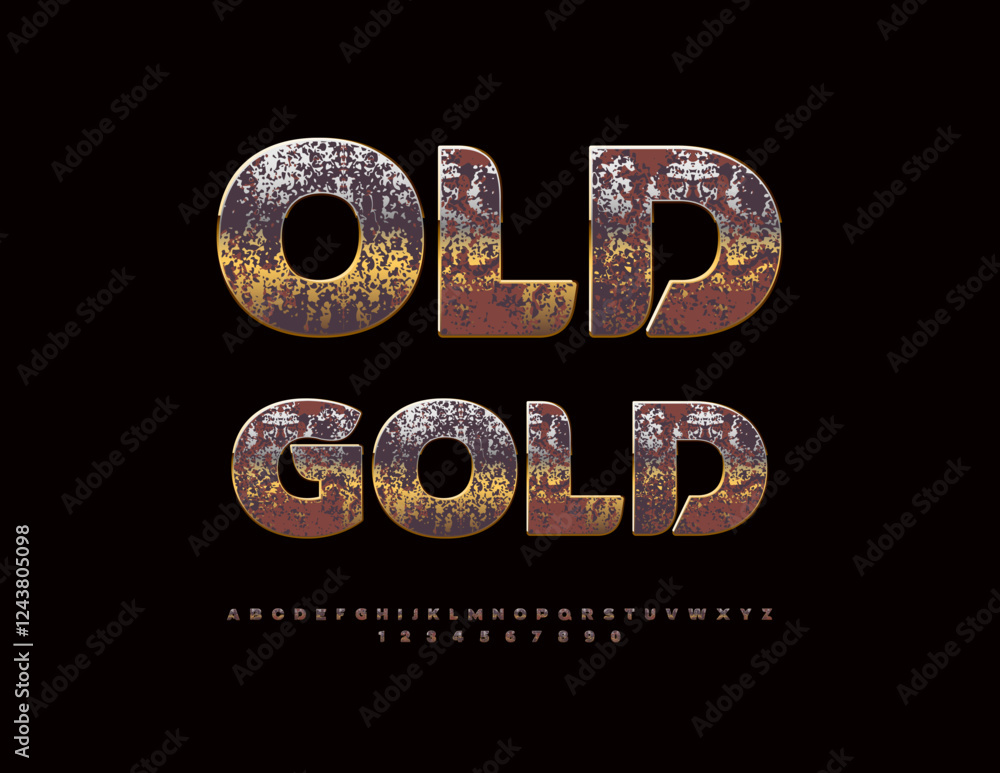 Vector Old Gold Font. Aged Metallic Font. Rusty Digital Alphabet ...