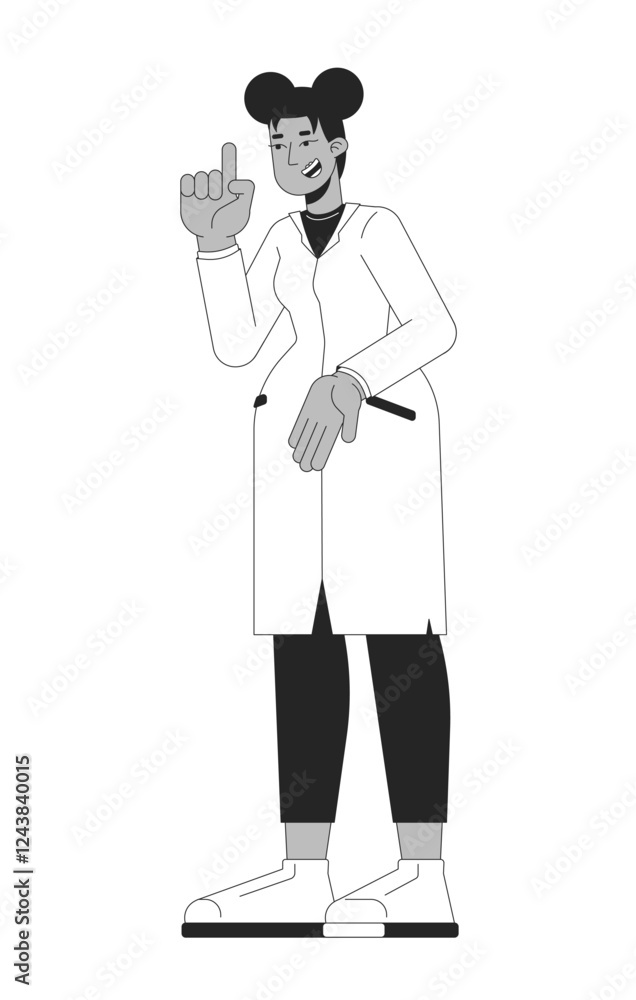Black female scientist with lab coat and pointing gesture black and ...