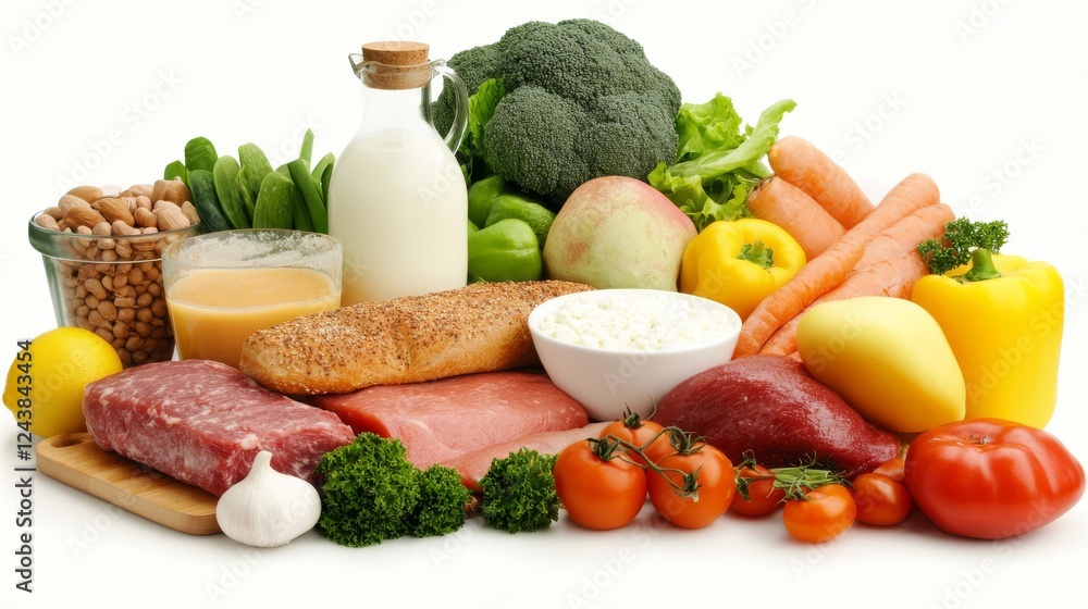 Healthy eating, a visual guide to meat, vegetables and milk for ...