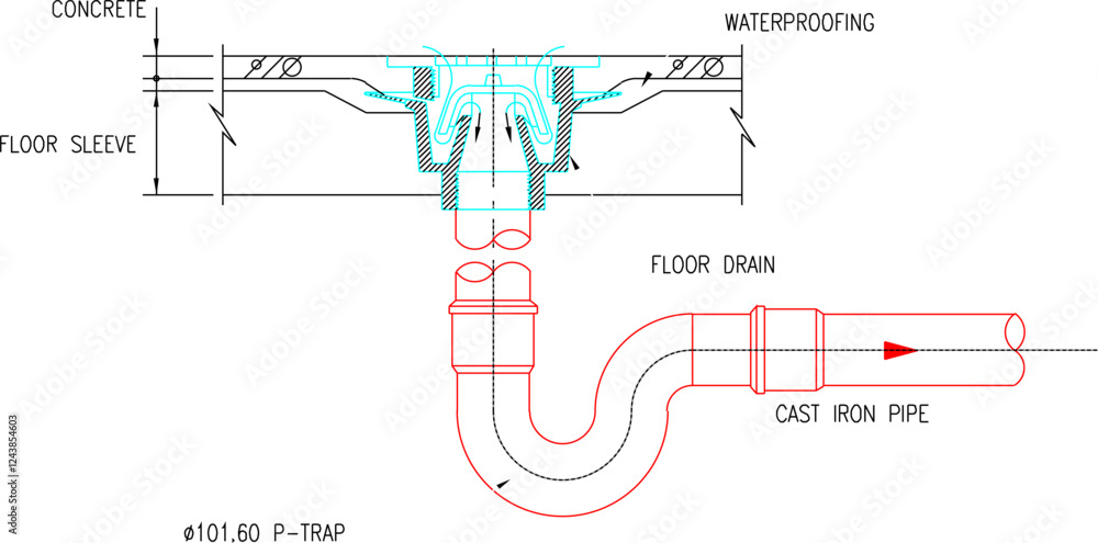 vector sketch illustration silhouette of FLOOR DRAIN DETAIL design for ...