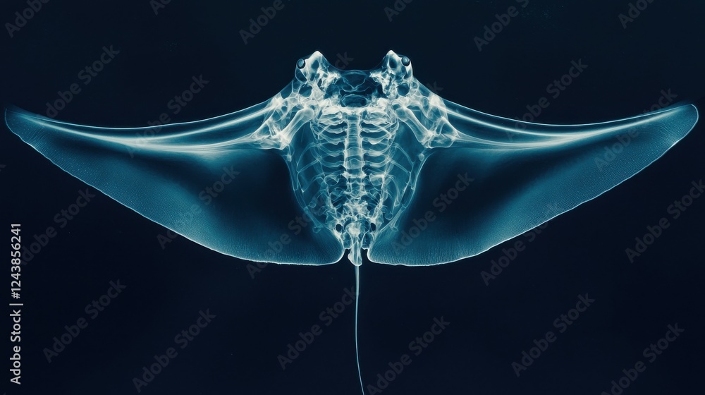 Detailed X ray style image of a ray, showcasing its skeletal structure ...
