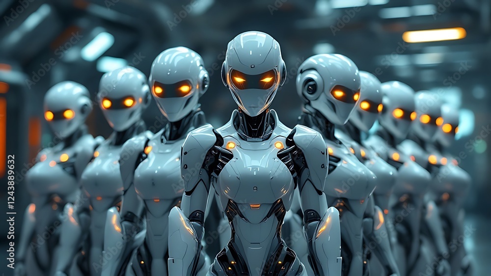 Cyberpunk military army robot squad with future advanced technology ...