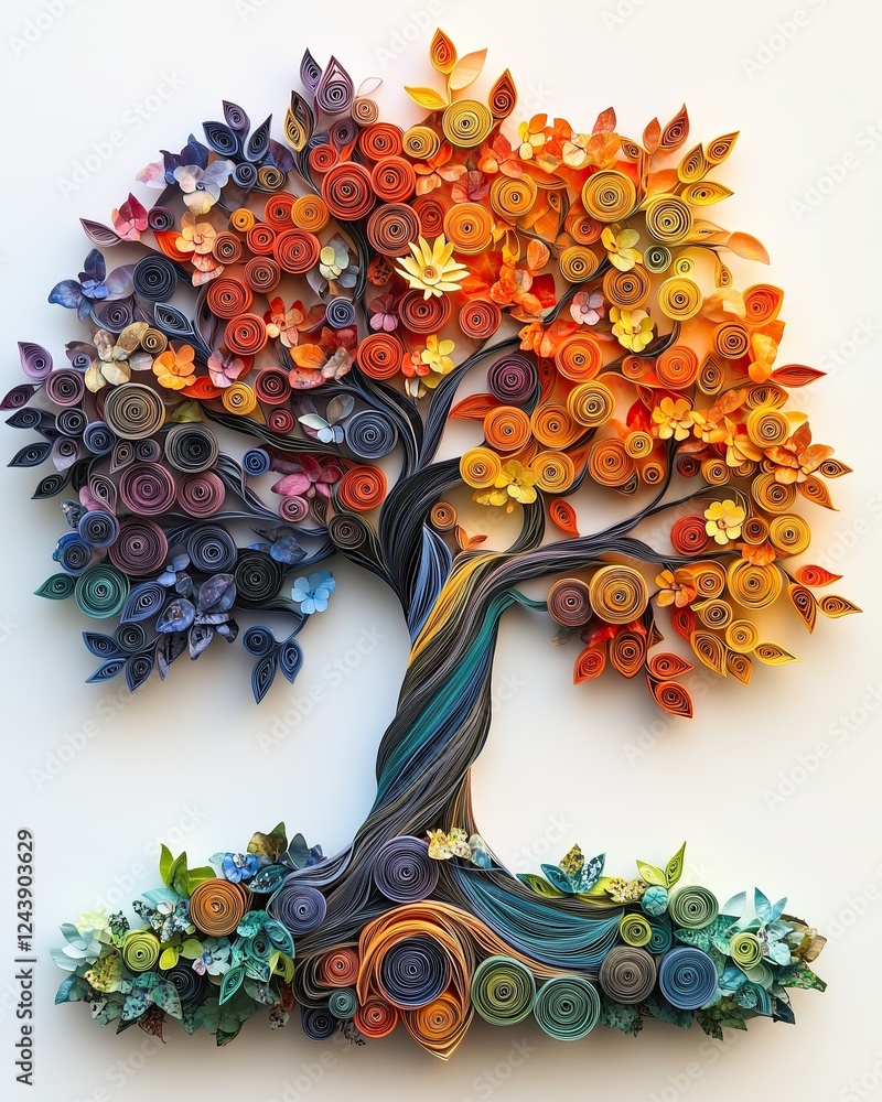 Paper quilling art of flowers, sunburst, geometric, night sky with ...