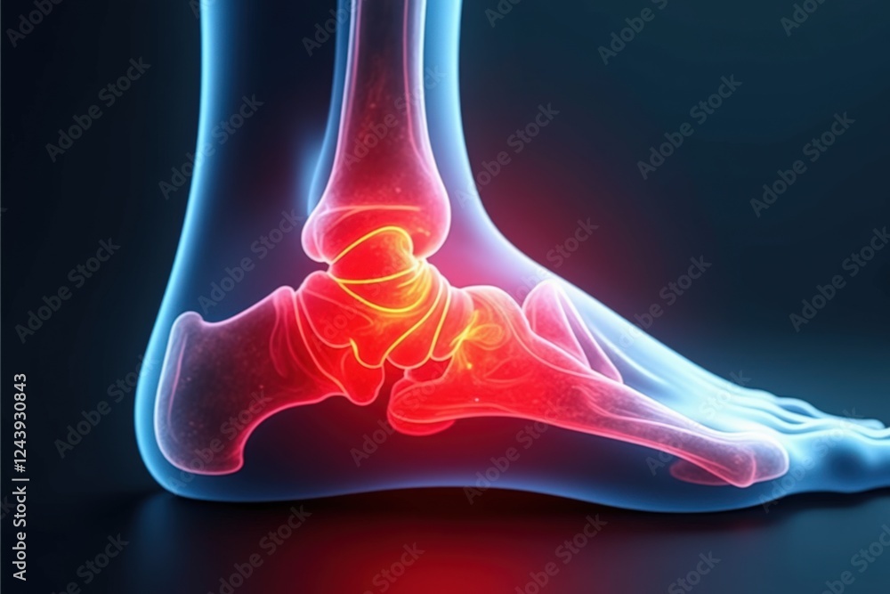 Anatomical Illustration of a Human Ankle Joint Highlighting Pain Areas ...