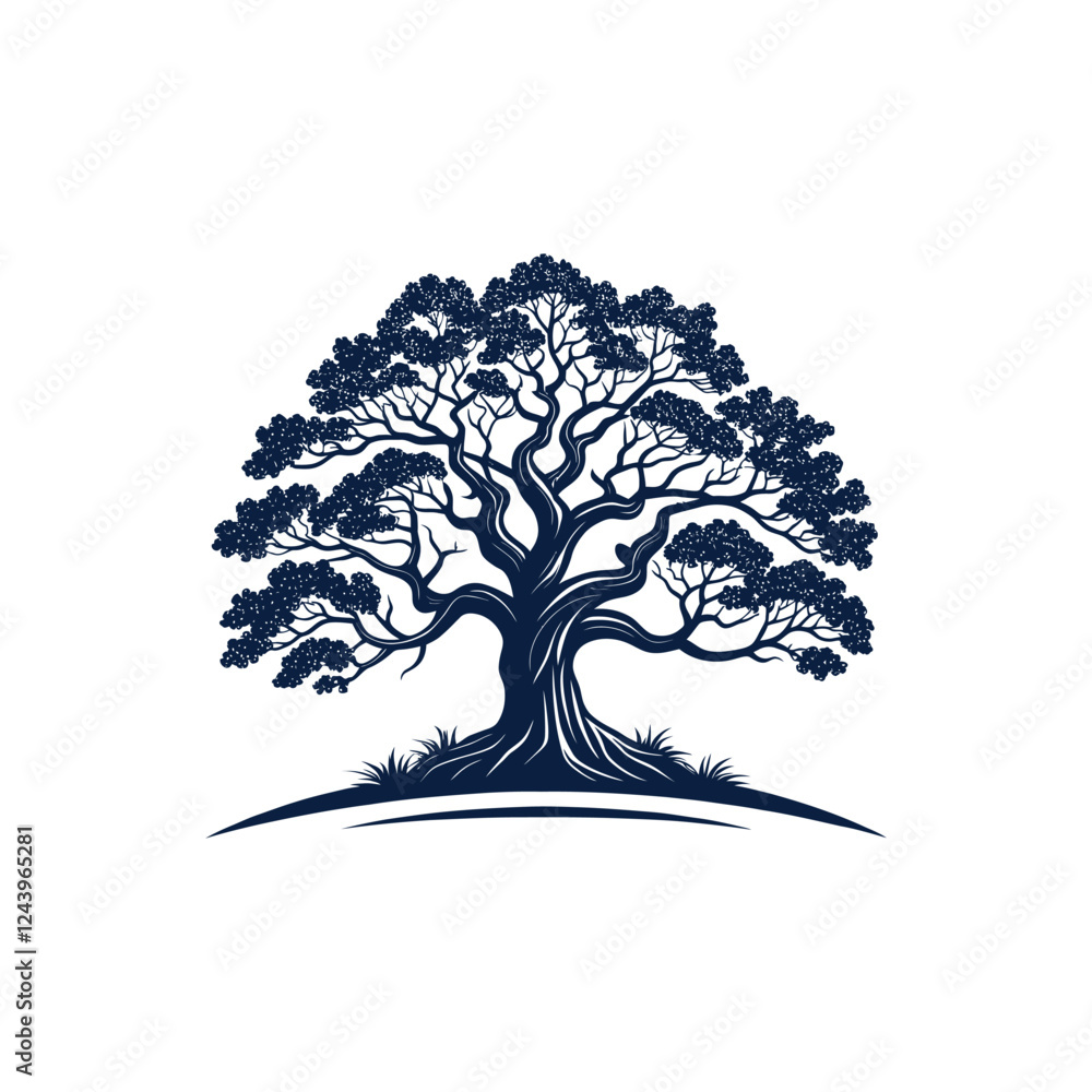 oak tree, tree silhouette logo vector line art logo design Stock Vector ...