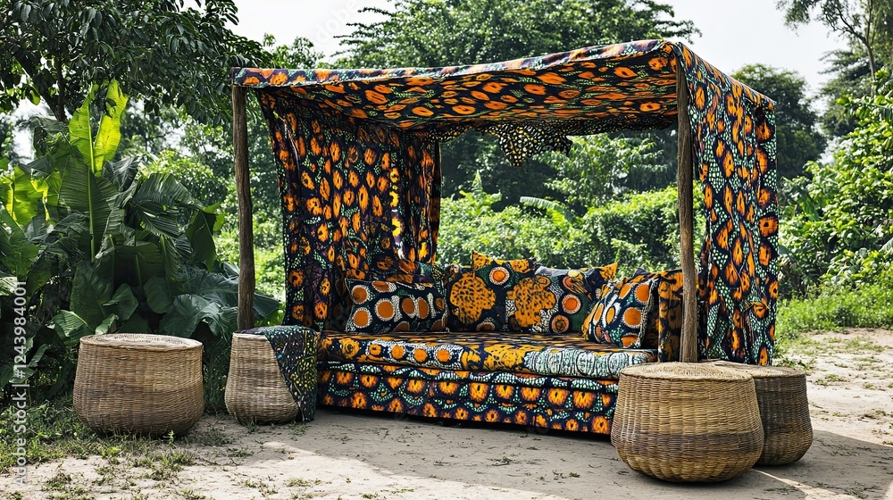 African-inspired outdoor seating with a shaded canopy made from vibrant ...