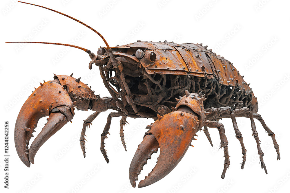 Spiny lobster with a rugged, segmented exoskeleton covered in small ...